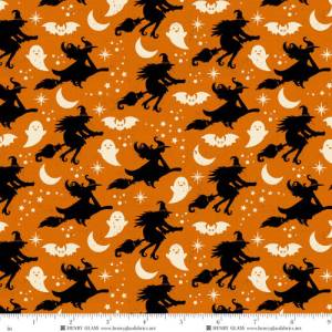 Mr. Moon Flying Witches - Orange - Old Country Store Fabrics